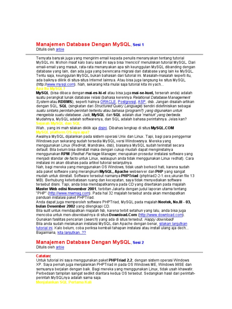 Manajemen Database Dengan MySQL | PDF | Komputer | Metode & Bahan Ajar