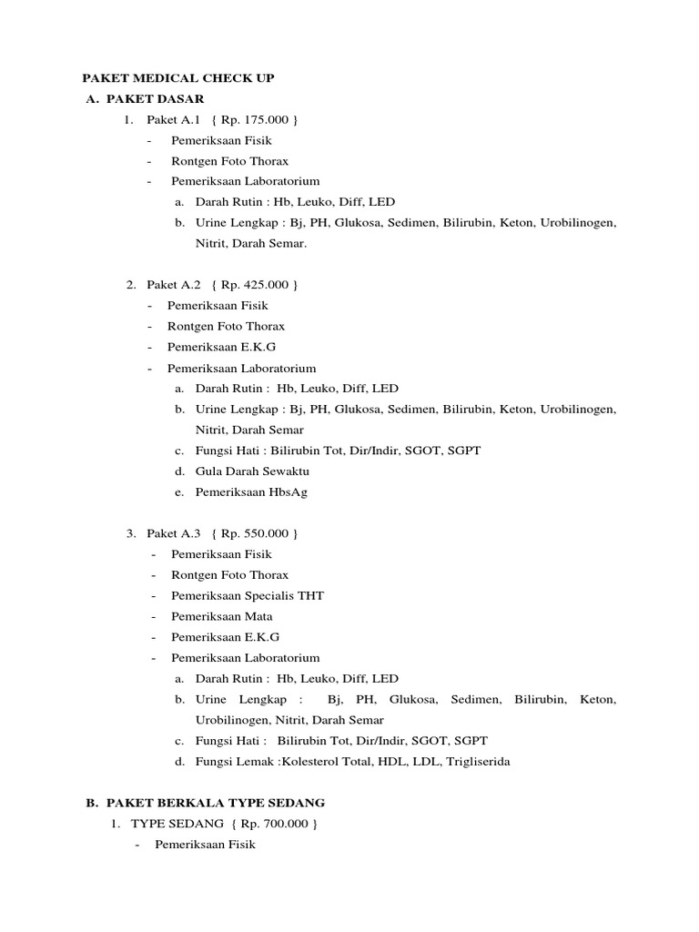 Paket Medical Check Up Lengkap 2025 | PDF