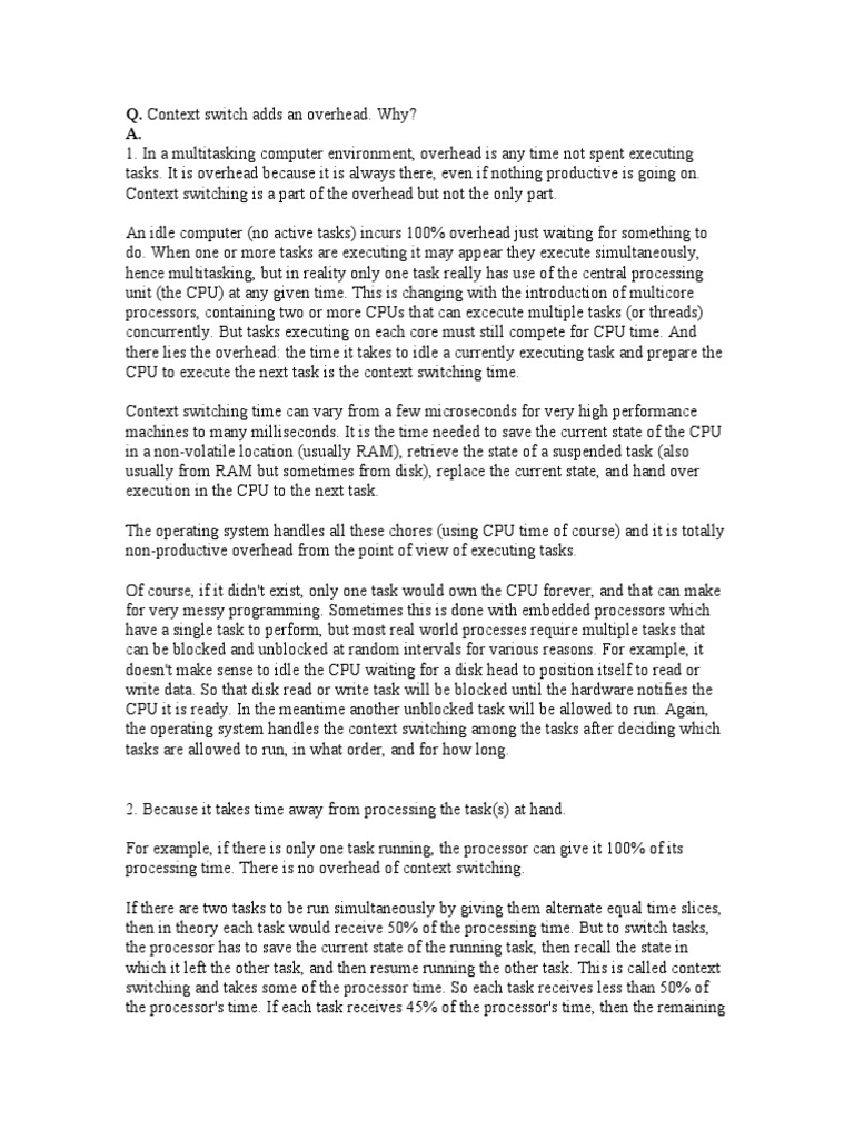 Context Switch Question Answer | PDF | Thread (Computing) | Central Processing Unit