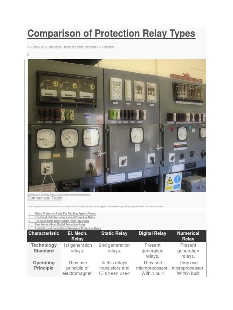 Protection Relay Types Comparison | PDF | Relay | Switch