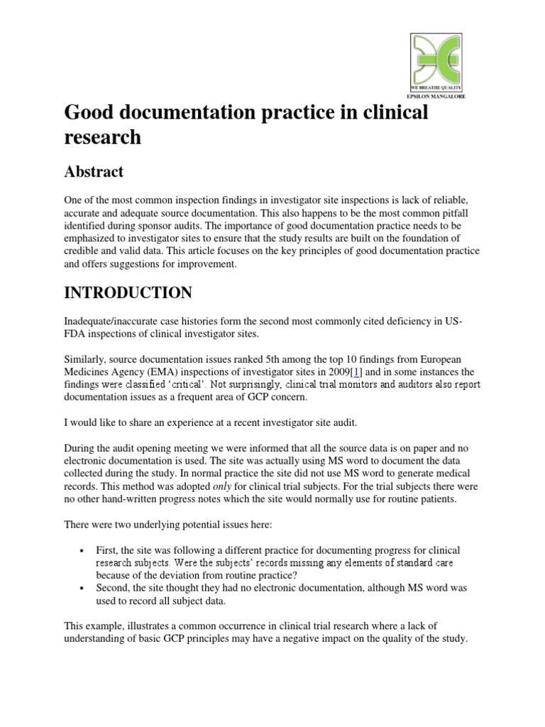 Good Documentation Practice in Clinical Research | Clinical Trial | Audit