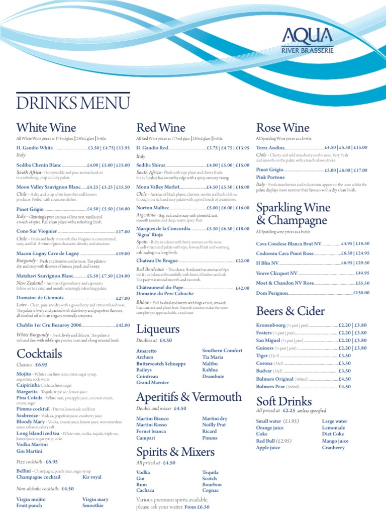 Aqua Restaurant Menu Overview | PDF | Restaurants | Gastronomy