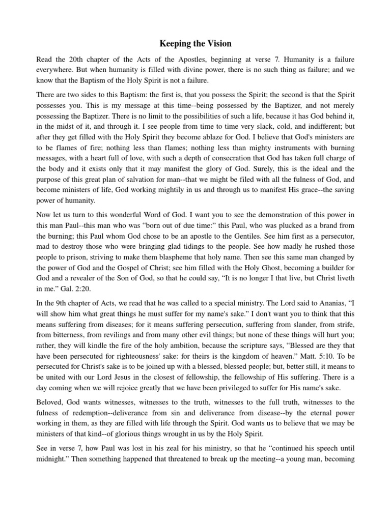 Keeping The Vision | PDF | Baptism | Jesus