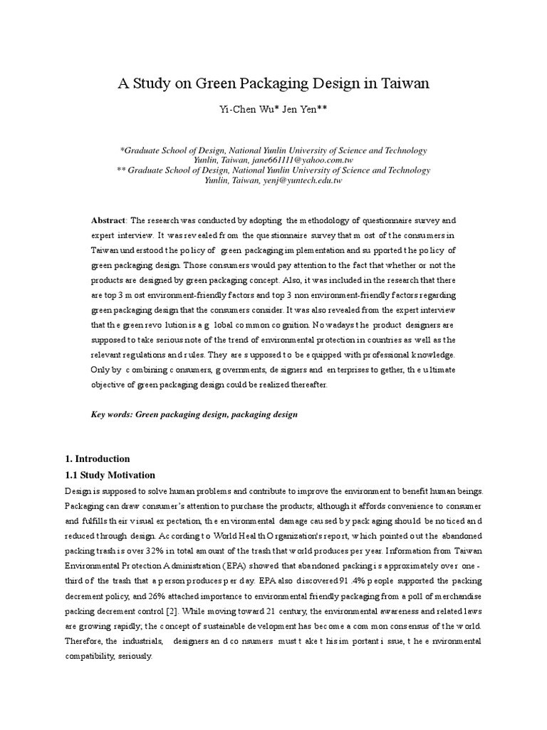 A Study On Green Packaging Design in Taiwan | PDF | Reuse | Packaging ...