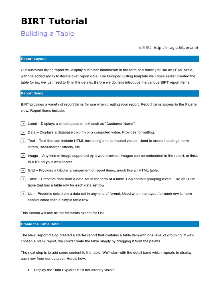 BIRT Tutorial: Building a Table | Html | Page Layout