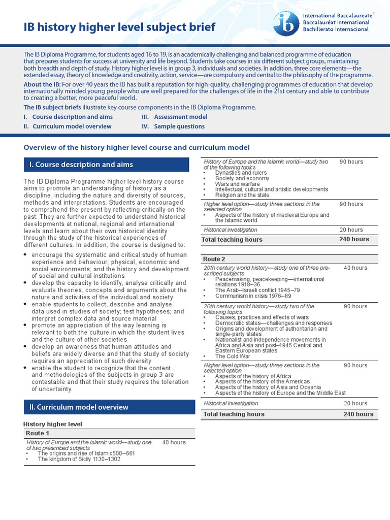 IB History Higher Level Subject Brief | PDF | Educational Assessment ...