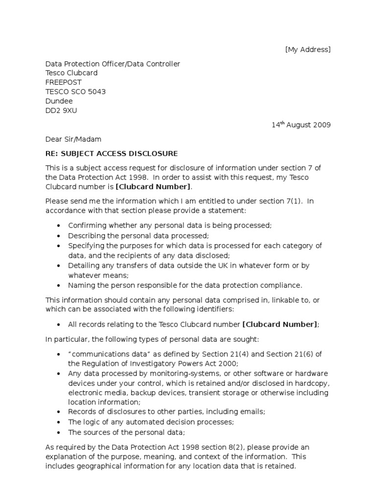 Tesco - Data Protection Request | PDF | Information Privacy ...