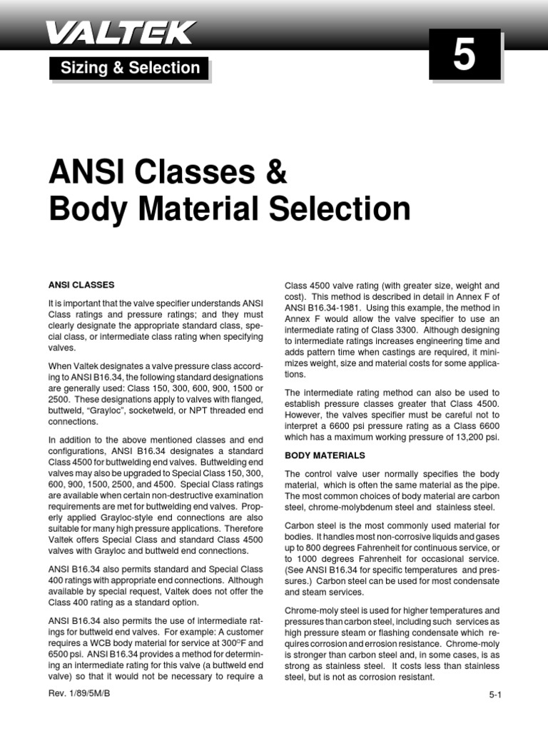 Ansi-Valve Body Material Selection | PDF | Steel | Valve