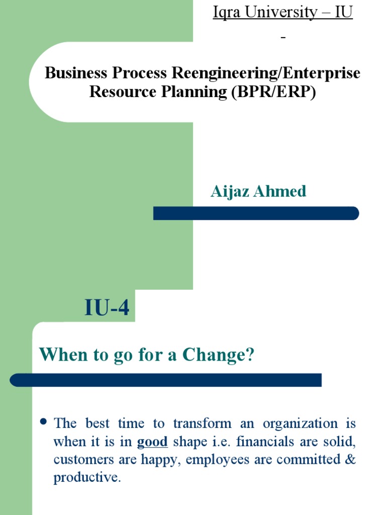 Business Process Reengineering/Enterprise Resource Planning (BPR/ERP ...