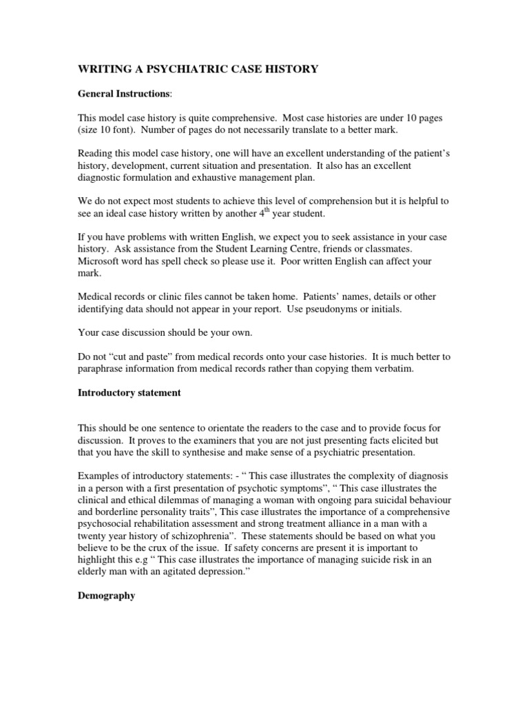 Comprehensive Psychiatric Case History | PDF | Psychiatry | Mental Disorder