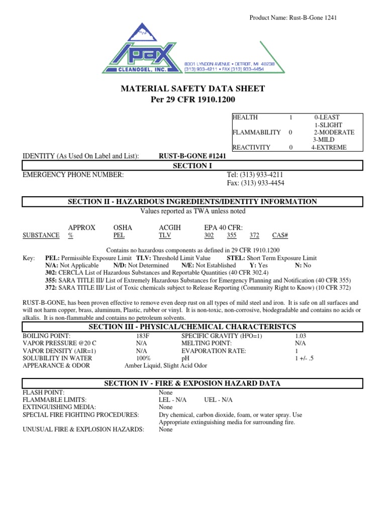 Rust B Gone 1241 Msds | PDF | Toxicity | Water