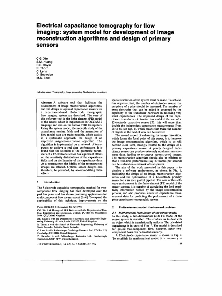 Electrical Capacitance Tomography For Flow Imaging Reconstruction Algorithms And Design Of