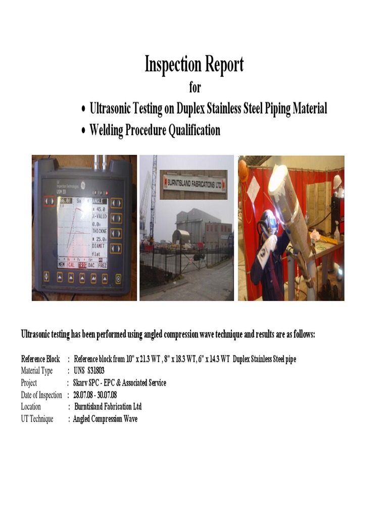 Ultrasonic Testing Report for Duplex Steel | PDF | Welding | Construction
