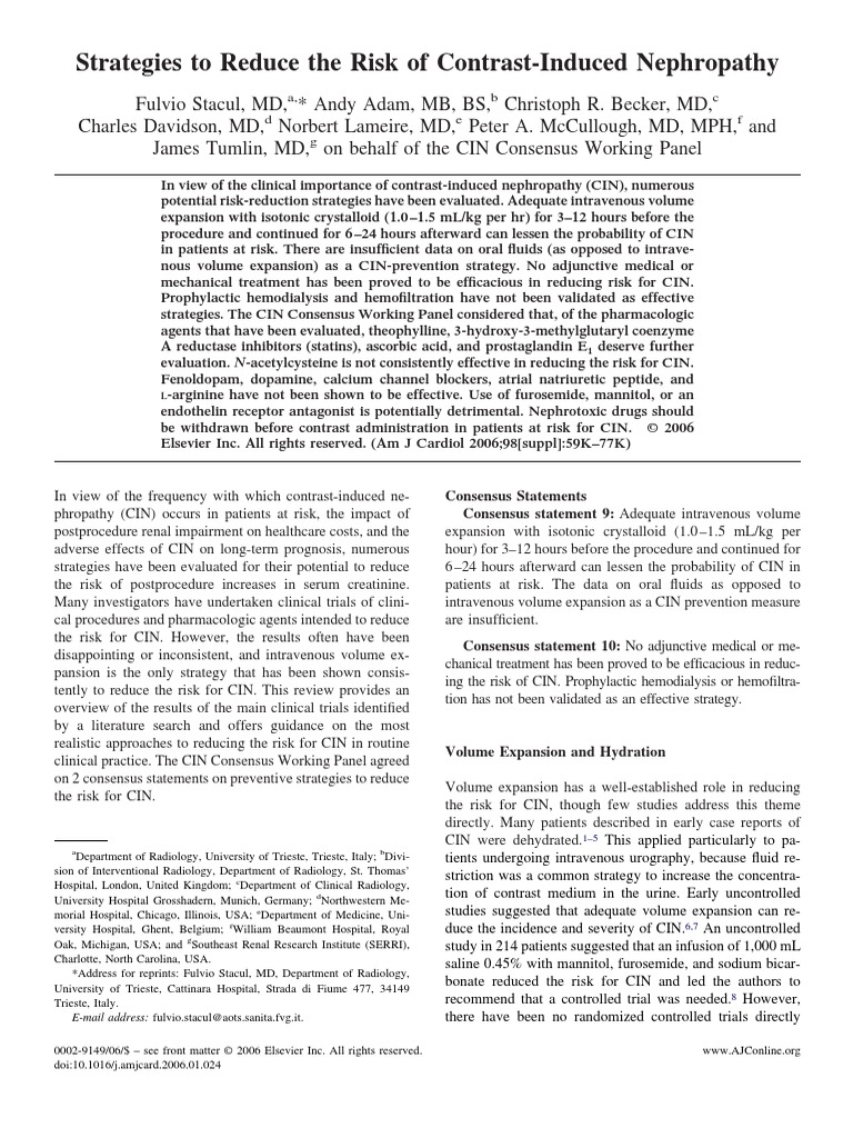 CIN Consensus Strategies | PDF | Renal Function | Statin
