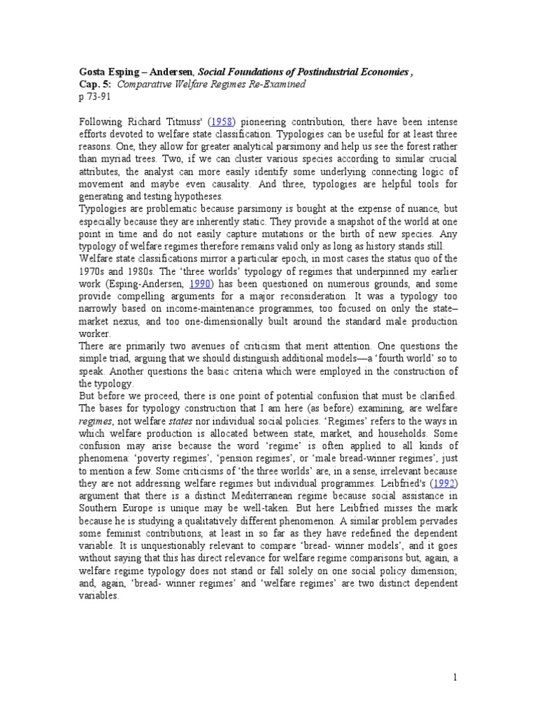 Esping Andersen Social Foundations | PDF | Economies
