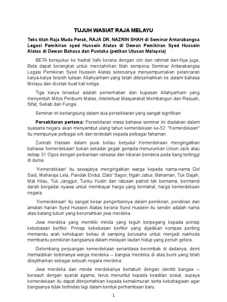 Tujuh Wasiat Raja Raja Melayu | PDF