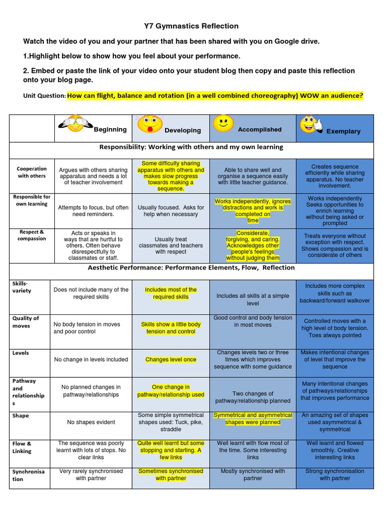 07 PE Y7 Gymnastics Reflection 20AnnaO | PDF | Gymnastics | Cognition
