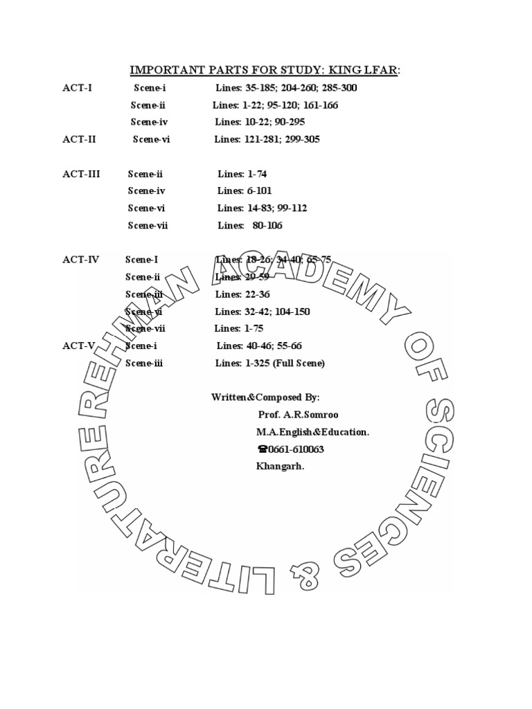 Key Study Parts of King Lear | PDF | Travel
