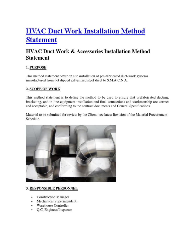 Hvac Duct Work Installation Method Statement Pdf Duct Flow Specification Technical