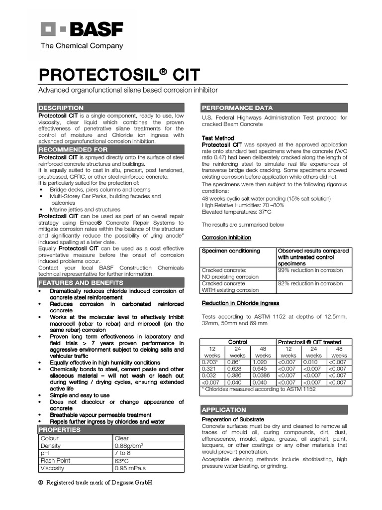 Protectosil CIT TDS | Corrosion | Reinforced Concrete | Free 30-day ...