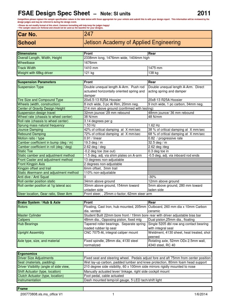 fsae-designspecs | Suspension (Vehicle)