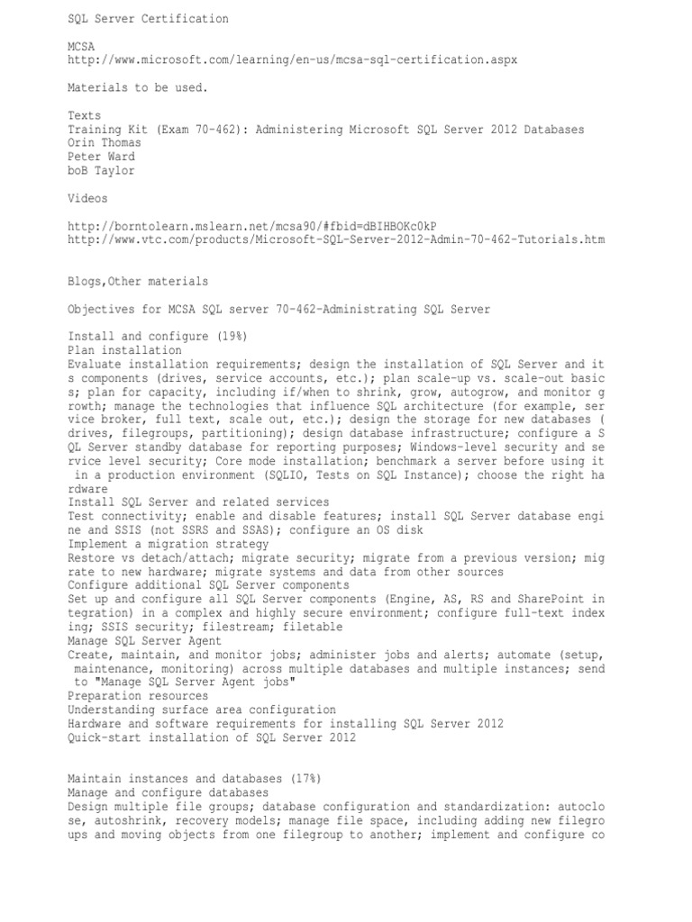 SQL Server Certification 70-462 ' Study Materials | PDF | Microsoft Sql ...