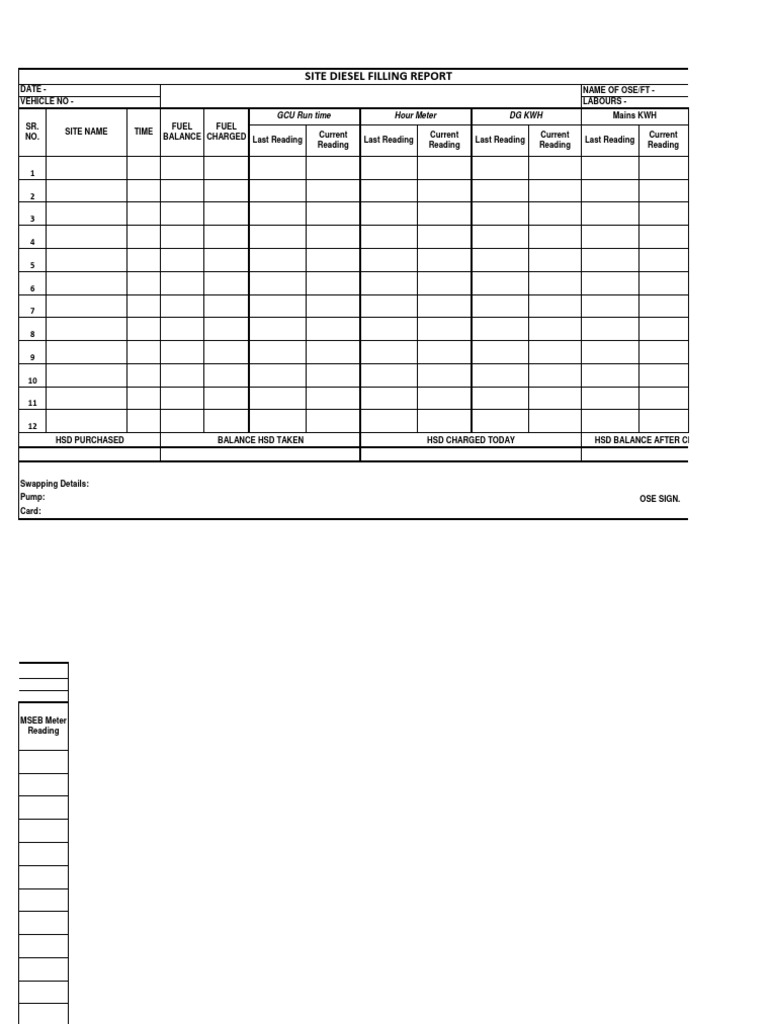 Diesel Report Sheet | PDF