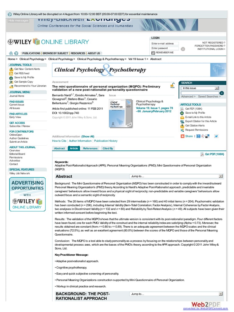 The Mini Questionnaire of Personal Organization (MQPO) | PDF | Validity ...