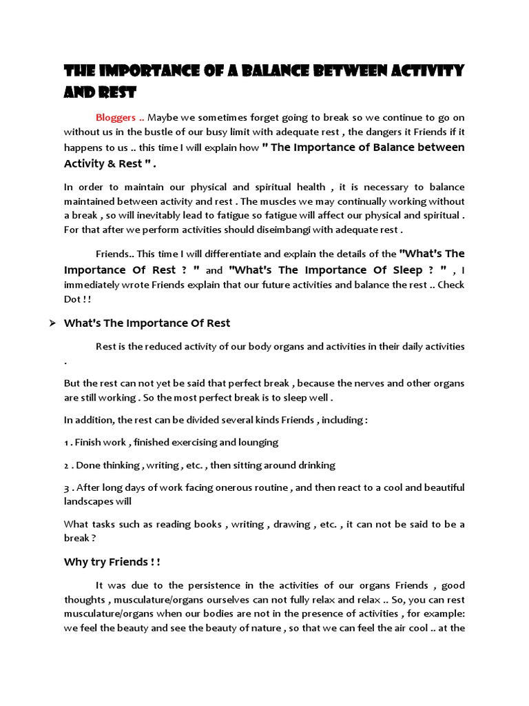 The Importance of A Balance Between Activity and Rest | PDF | Fatigue ...
