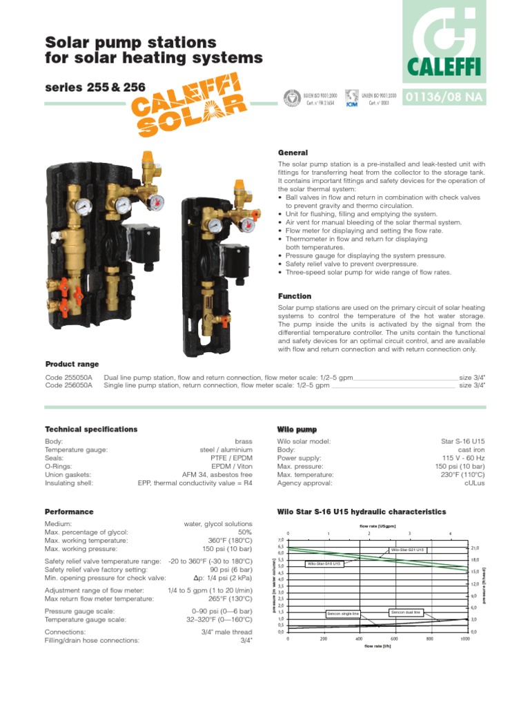 Caleffi Solar Pump Station Brochure | PDF | Valve | Water Heating