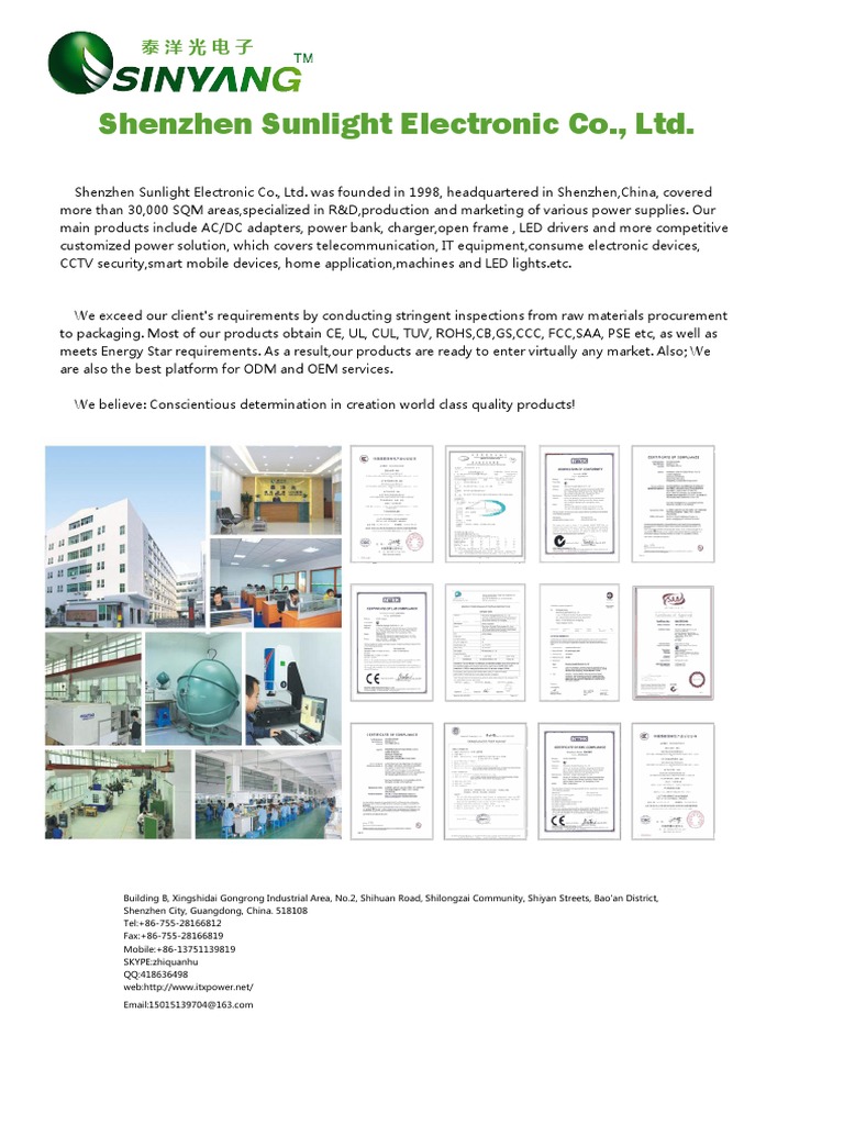 Shenzhen Sunlight Electronic Co., LTD | PDF | Battery Charger ...