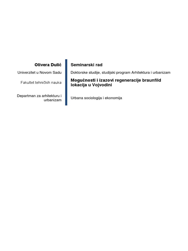 Vojvodina Brownfield Regeneration | PDF