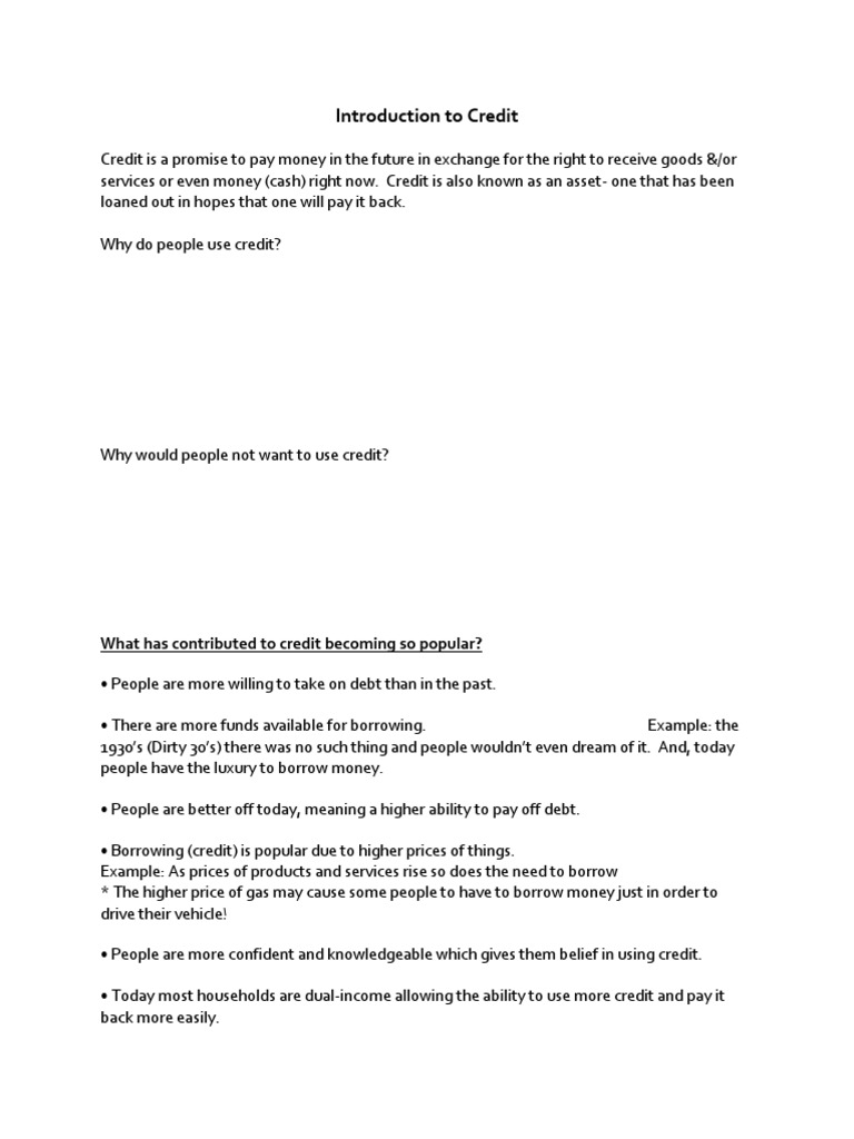 Introduction To Credit | PDF | Credit Card | Credit (Finance)