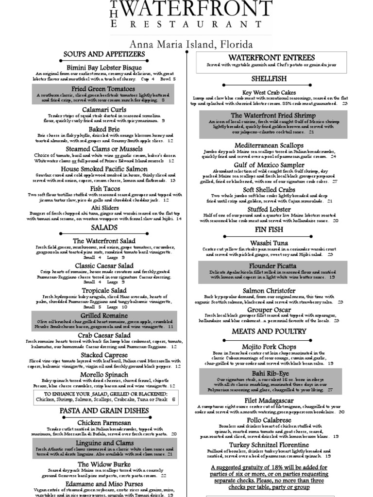 Waterfront Dinner Menu | PDF | Ale | Salad