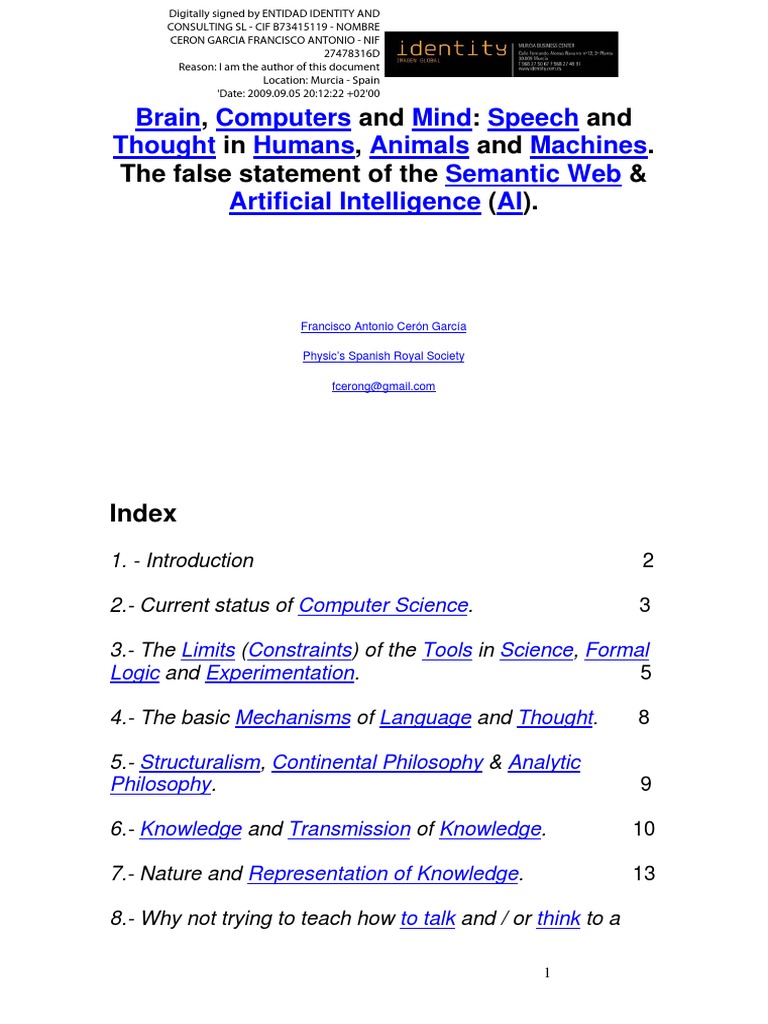 Brain Computers Mind Speech Thought Humans Animals Machines Semantic ...
