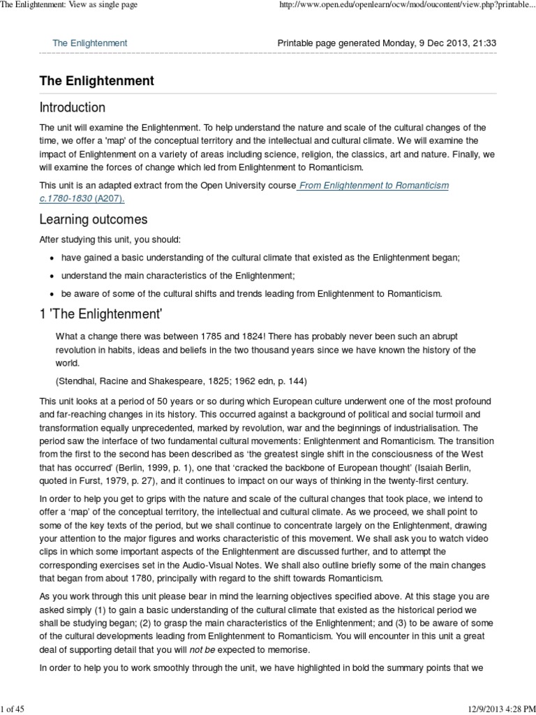 The Enlightenment | PDF | Age Of Enlightenment | David Hume