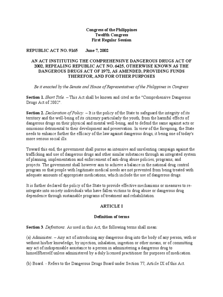 ra 9165.doc | Asset Forfeiture | Narcotic