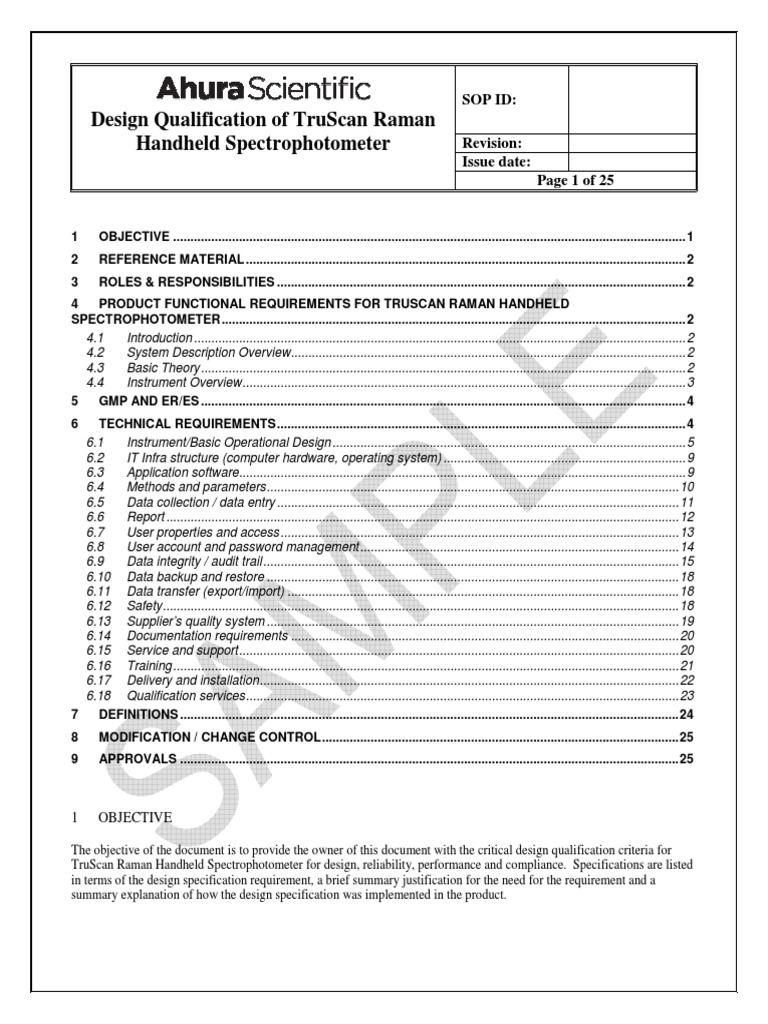 Design Qualification Document-SAMPLE | Infrared Spectroscopy | Spectroscopy