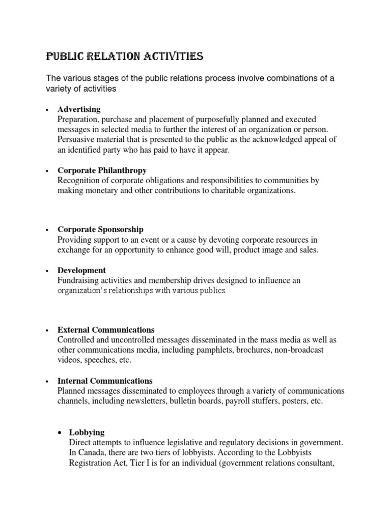 Public Relation Activities | Public Relations | Mass Media