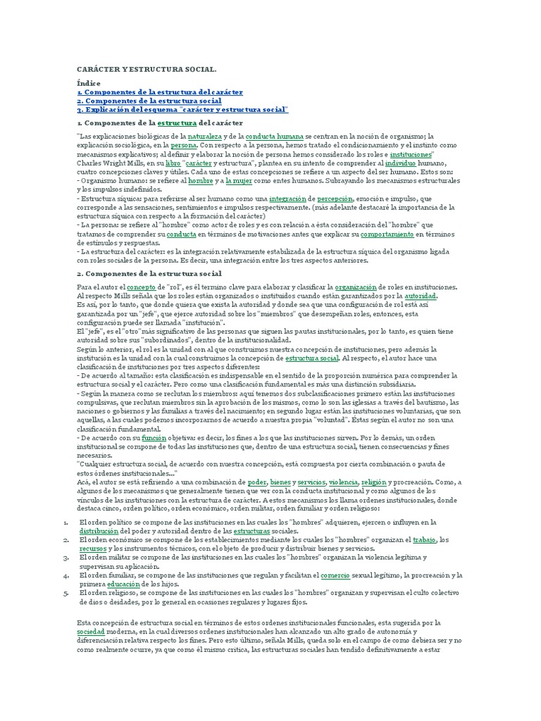 CARÁCTER Y ESTRUCTURA SOCIAL | PDF | Sociedad | Institución