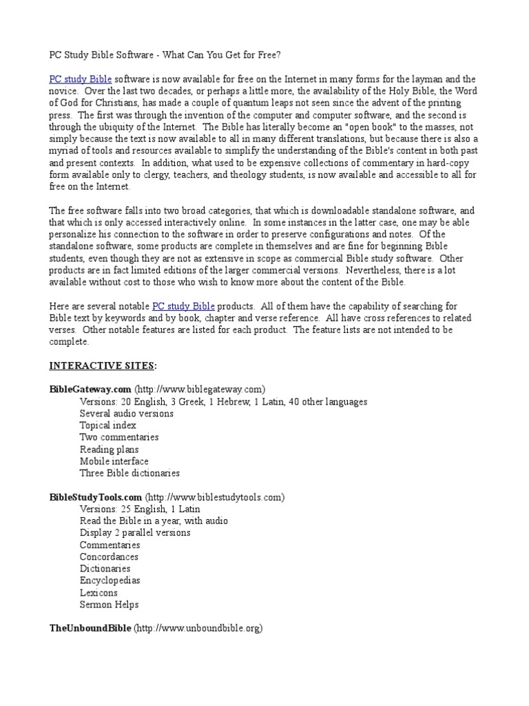 PC Study Bible Software - What Can You Get For Free? | PDF | Bible ...