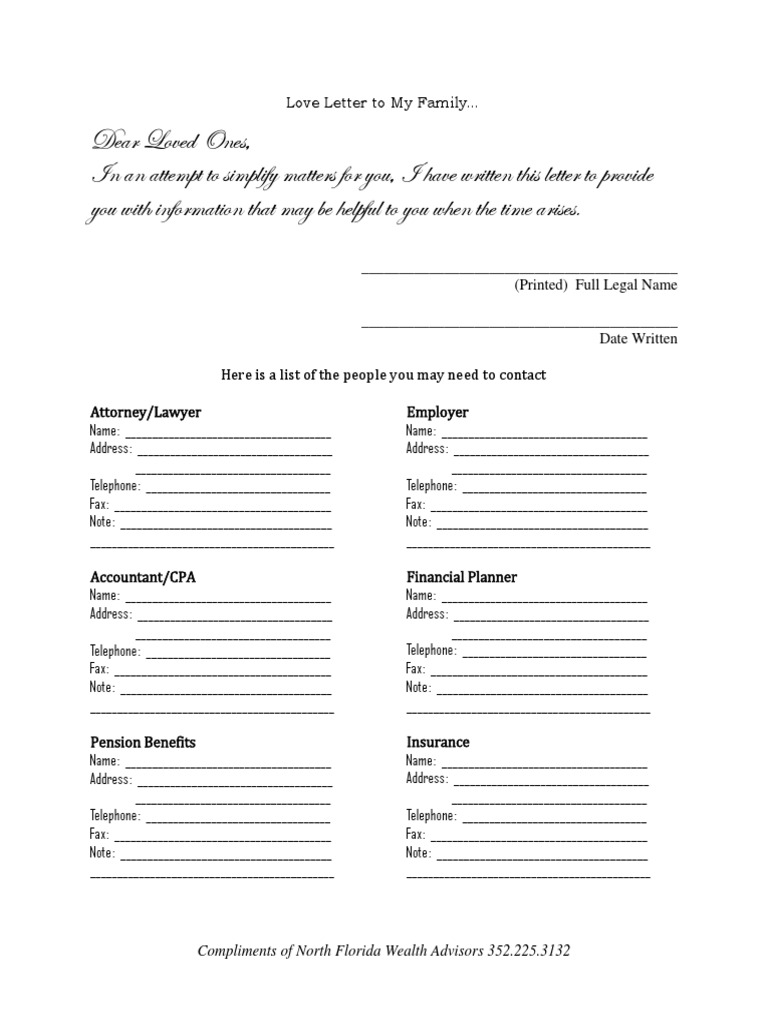 Love Letter To My Family Form | PDF | Power Of Attorney | Insurance