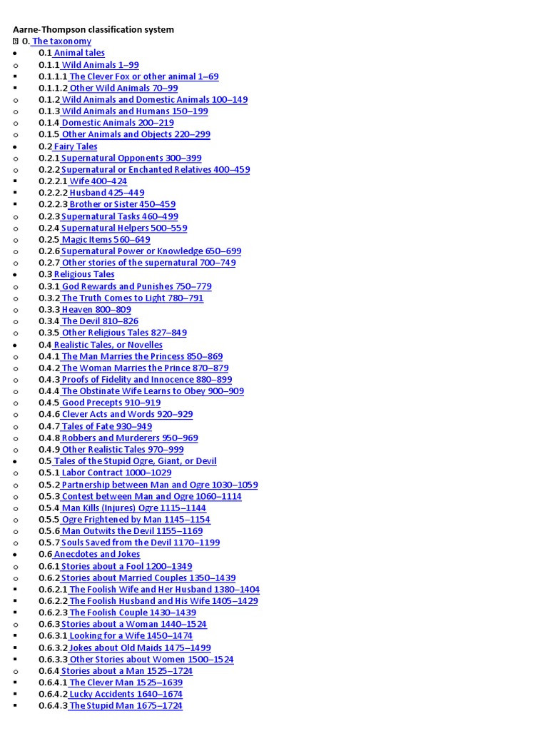Aarne-Thompson Classification System | PDF