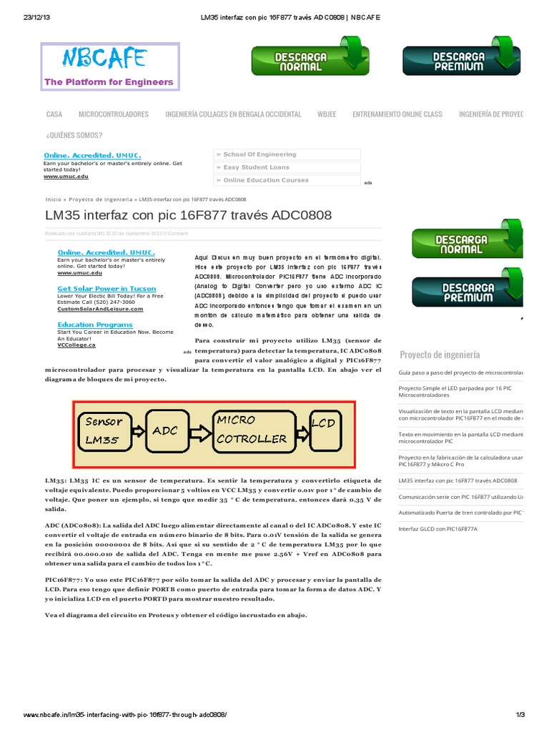 LM35 Interfaz Con Pic 16F877 Través ADC0808 - NBCAFE PDF | PDF ...