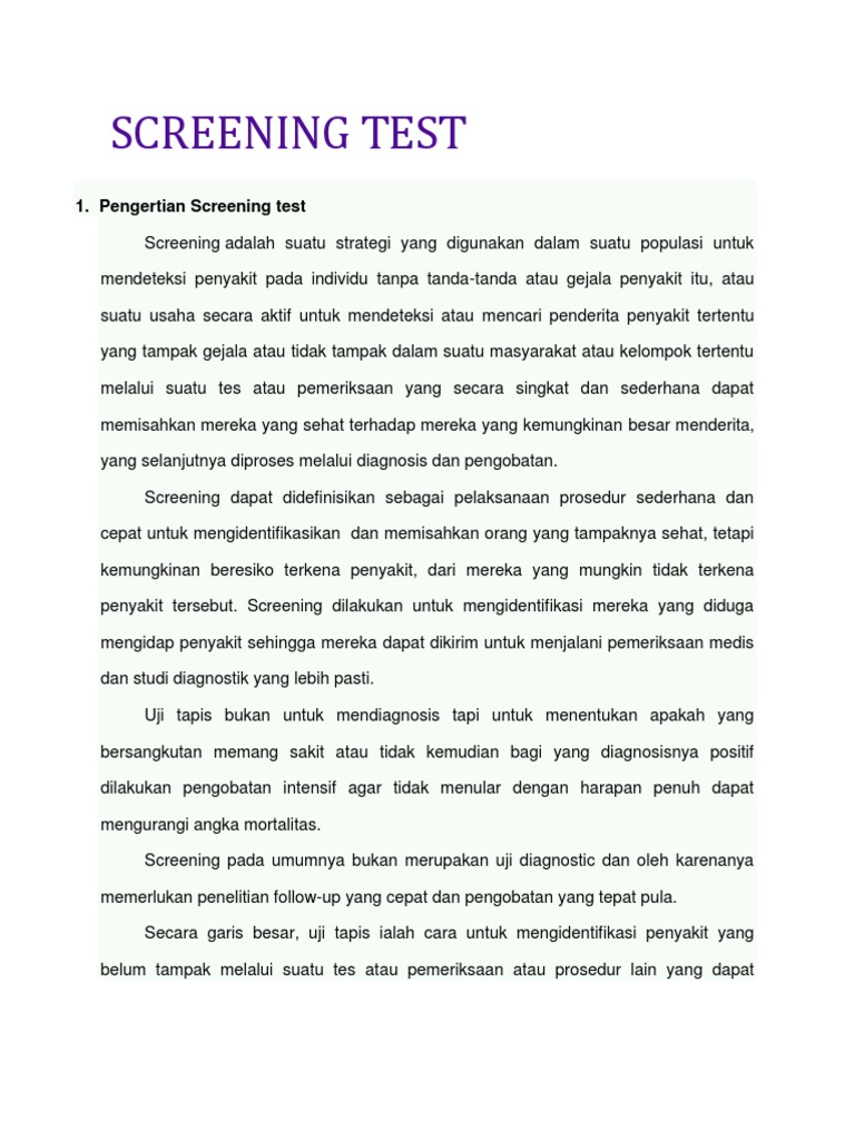 Panduan Lengkap Screening Test | PDF