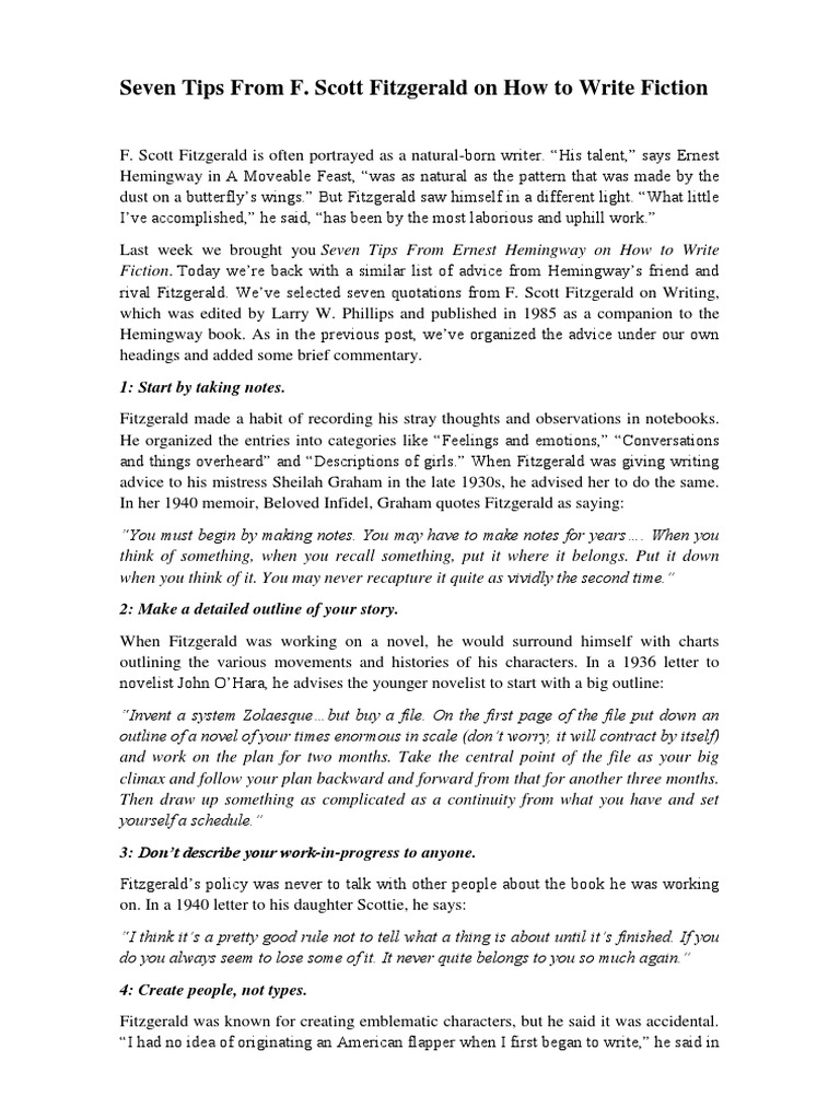 F. Scott Fitzgerald's Writing Tips | PDF | F. Scott Fitzgerald | Ernest ...