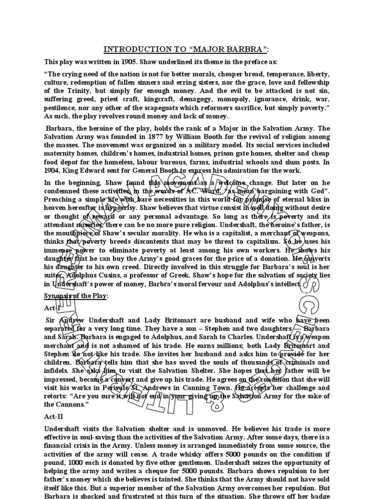 Introduction To Major Barbara | PDF | George Bernard Shaw | Salvation