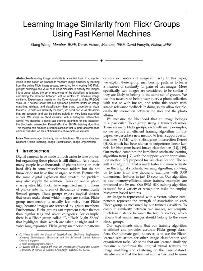 Learning Image Similarity From Flickr Groups Using Fast Kernel Machines | PDF | Support Vector ...