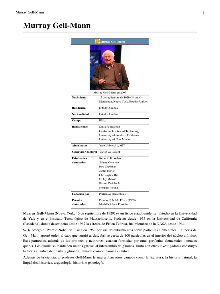 Murray Gell Mann | PDF | Cromodinámica Cuántica | Partículas fisicas