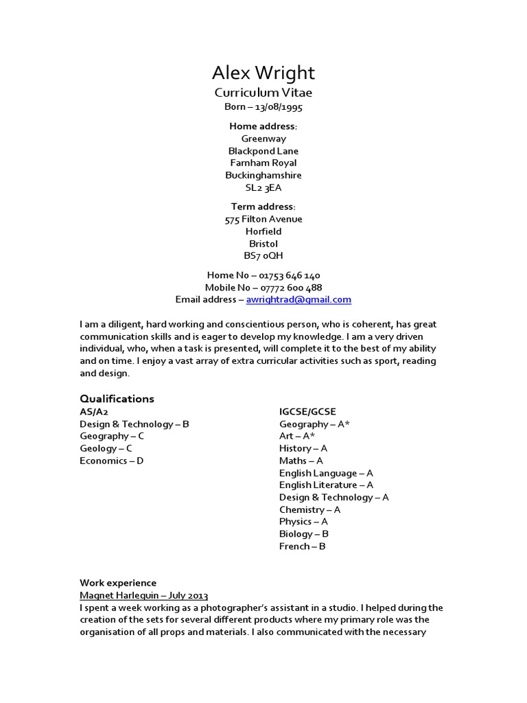 Alex Wright: CV and Achievements | PDF